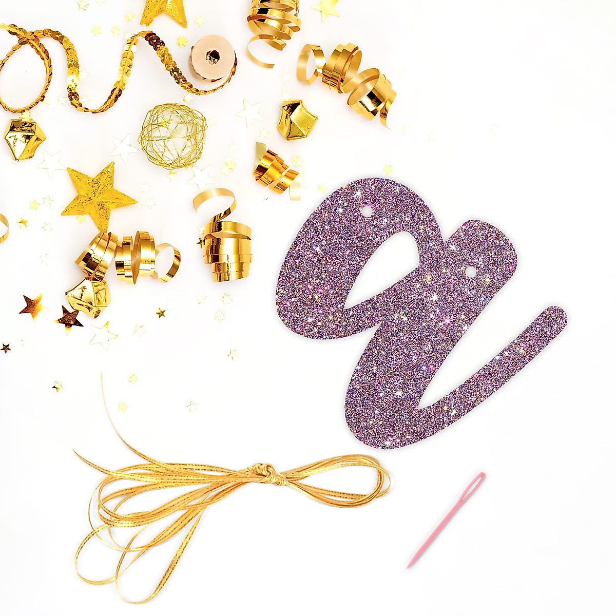 Happy Easter Banner - Happy Easter Garland,Easter Decors,Easter Bunting - Welcome Spring Easter Themed Party Banner - Purple Glitter