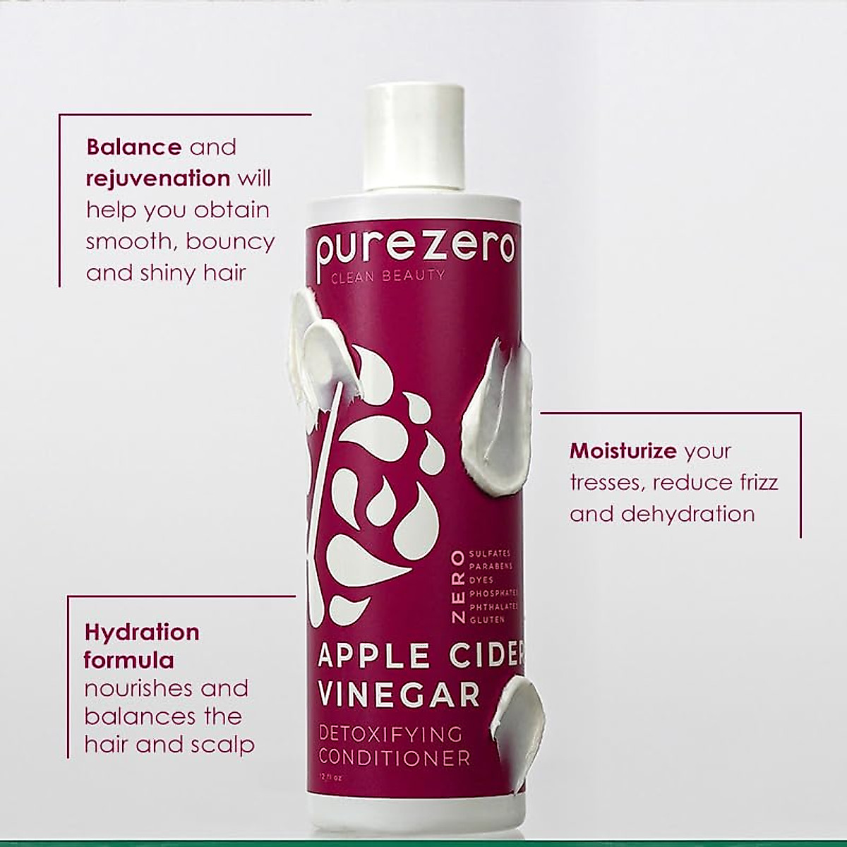 Purezero Apple Cider Vinegar Shampoo & Conditioner Set - Detox Scalp & Hair - pH balanced -Increase Hydration - Zero Sulfates, Parabens, Dyes - 100% Vegan & Cruelty Free - Great For Color Treated Hair