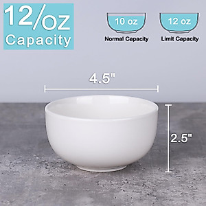 HOKELER 4.5 Inch Small Ceramic Bowls, 12 Ounces Dessert Bowls Set of 4, Small White Bowls for Kitchen, Side Dishes, Ice Cream Rice Soup Snack Cereal, Microwave and Dishwasher Safe