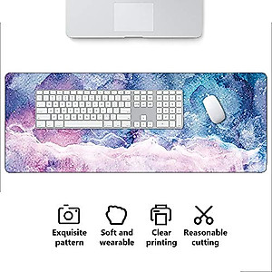 Multifunctional Office Desk Pad, 30.3" x 11" PU Leather Desk Mat, Waterproof Desk Blotter Protector Marble Desk Pad for Office, Home (Starry Sky)