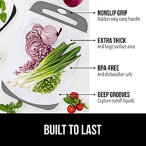 Gorilla Grip Drawer and Shelf Liner and Durable Kitchen Cutting Board, Shelf Liner Size 17.5 in x 10 FT, Strong Grip, Cutting Board Set of 3, Nonslip Handle and Border, Both in Gray, 2 Item Bundle