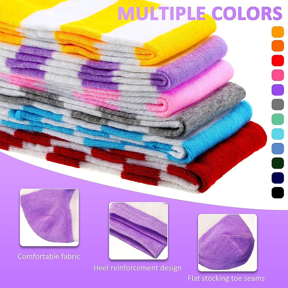 JaGely 12 Pairs Women Thigh High Socks Striped Knee High Socks Thigh High Socks for Women Multicolored Elastic over The Knee Long Stocking Socks for Women Girls Anime Cosplay Daily