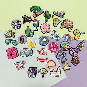 35PCS Summer Shoe Charms for Crock Bubble Slides,Cool Coconut Tree Cactus Fruit Juice Flowers Shoe Decoration Charms Pins for Kids Teens Girls Boys Men Women Party Favor