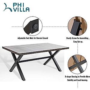 PHI VILLA 7 Pcs Outdoor Patio Dining Set, 6 Metal Chair with Textilene Fabric and 1 Wood Like Metal Dining Table, All Weather Resistant, Clearance for Lawn Garden