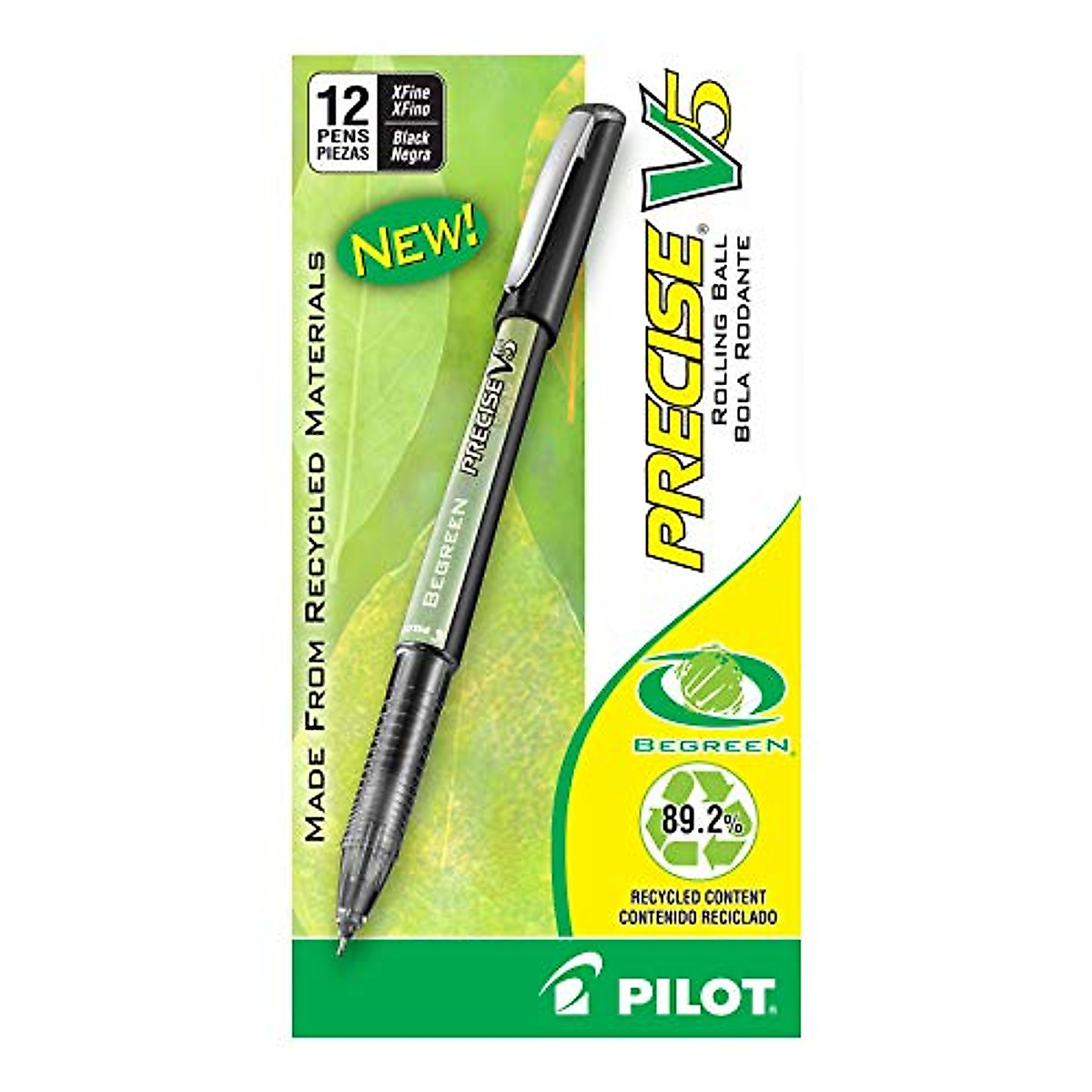 PILOT Precise V5 BeGreen Liquid Ink Rolling Ball Stick Pens, Extra Fine Point (0.5mm) Black Ink, 12-Pack (26300)