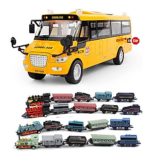 CORPER TOYS School Bus Toy Mini Train Toy Set, 4 Packs (24 PDie Cast Vehicles Pull Back Yellow Bus Model Train Playset for 3 4 5 6 Year Old Boys Girls