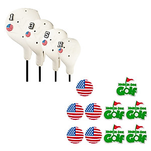 FRANKTECH Golf Club Covers 4pcs and 10pcs USA Flag Pins, Plastic Golf Head Covers for Driver Fairway Woods Hybrid, Driver Headcover Fit All Right-Handed Golf Clubs, Easy On Off, Washable, Funny