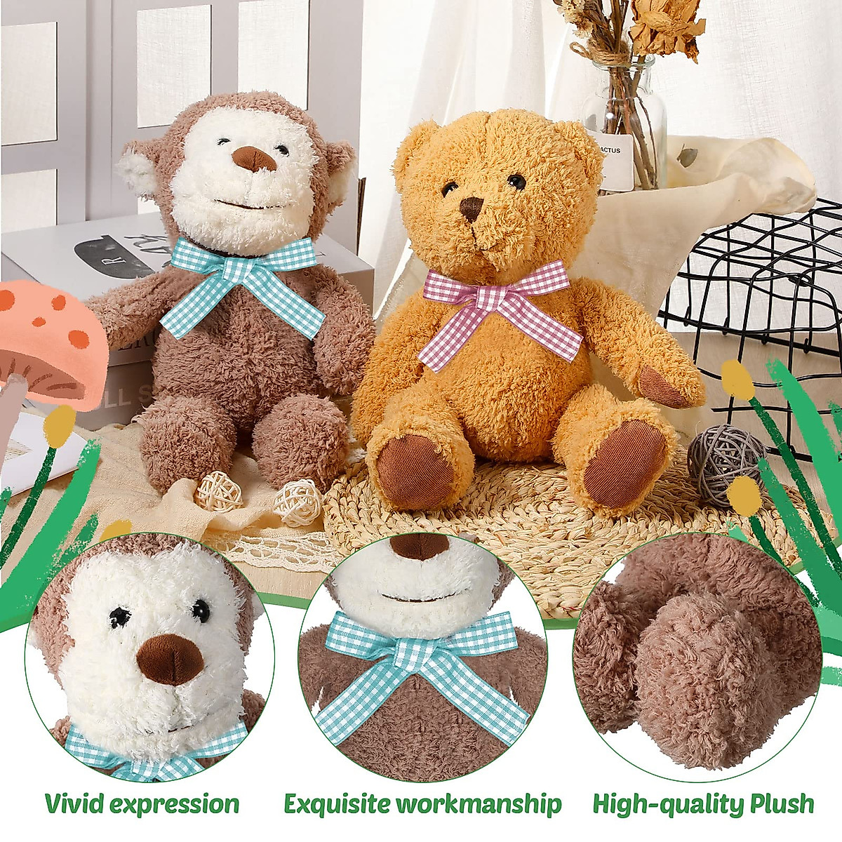 Civaner 7 Pcs Stuffed Animals Bulk 12.5 Inch Cute Soft Animal Plush Toys for Kids Birthday Gifts Baby Shower Party Decorations (Jungle)