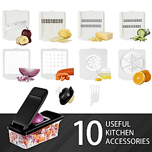 VEKAYA Vegetable Chopper, Professional Food Chopper with Container, Multifunctional Veggie Slicer, Cutter Detachable Blades, Onion Dicer for Kitchen (Black)