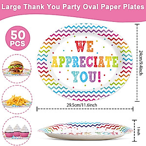 50 PCS Thank You Party Decoration We Appreciate You Oval Paper Plates 11inch Large Volunteer Teacher Appreciation Platters, Be Thankful to Teacher Doctor Staff Dish Tray for Graduate Party Tableware