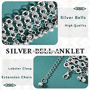 Yokawe Boho Anklets Bracelets Silver Bell Beaded Indian Anklet Chain Tassel Beach Barefoot Sandals Foot Jewelry for Women and Teen Girls（2Pcs）