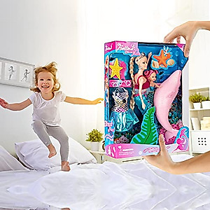 Mermaid Princess Doll with Little Mermaid and Pink Dolphin Playset, Blonde Hair Mermaid Toys with Accessories, Gift for 3 to 7 Year Old Girls