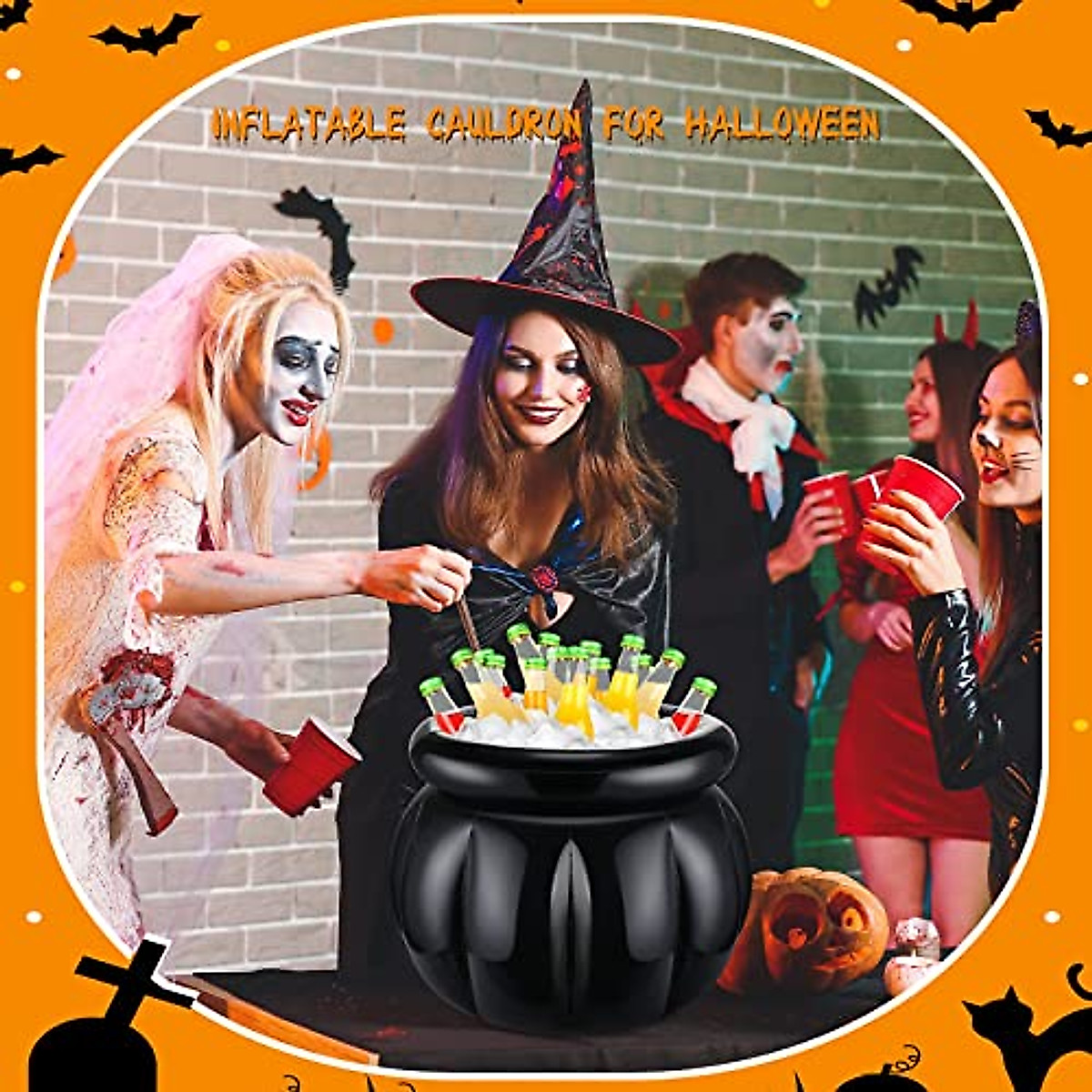 Didaey 4 Pieces Inflatable Cauldron Drink Cooler for Halloween 18 x 22" Witch Cauldron Beverage Holders Large Inflatable Candy Cauldron Kettles for Halloween Party Decoration