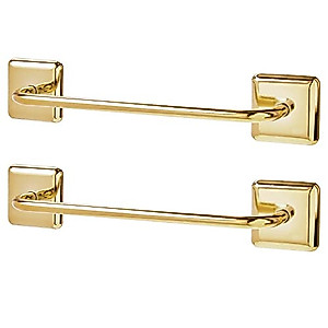mDesign Stainless Adhesive Towel Holder - Space Saving Rack/Bar for Bathroom Wall, Door, or Cabinet - Holds Washcloths, Hand and Face Towels - Unity Collection - 2 Pack - Soft Brass