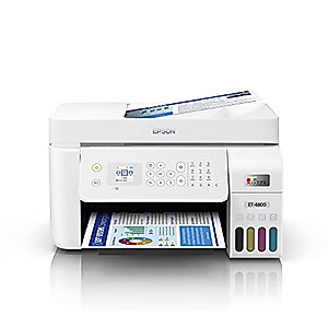 Epson EcoTank ET-48 00 Series Wireless All-in-One Color Inkjet Printer - Print Copy Scan Fax - Mobile & Voice-Activated Printing - Ethernet USB Connectivity - Print Up to 10 ppm - 1.44" LCD - ADF