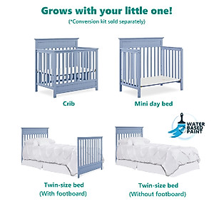 Dream On Me Harbor 4-in-1 Convertible Mini Crib in Dusty Blue, Greenguard Gold Certified