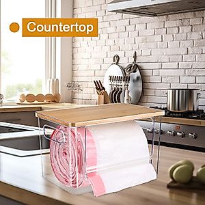 Hiitytin Trash Bag Dispenser Roll Holder, Trash Bag Holder Dispenser with Bamboo Top & Handles, Extra Large Garbage Bag Holder Dispenser Trash Bag Organizer Under Sink