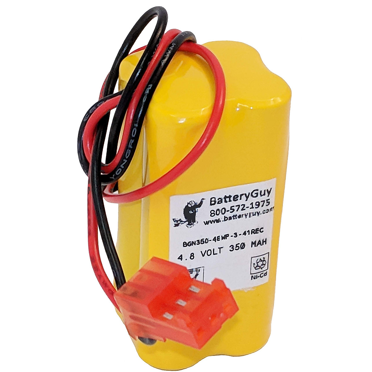 BatteryGuy Nickel Cadmium Battery 4.8V 350mAh ~- BGN350-4EWP-3-41REC Replacement Battery (Rechargeable)