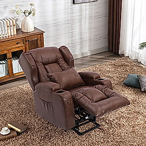 BINGTOO Electric Power Recliner Chair with Massage and Heat Recliner Chairs for Adults, Leather Home Theater Seating with Lumbar Pillow, Cup Holders, USB Port