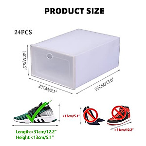 24pcs Shoe Storage Box Foldable Storage Plastic Clear Home Organizer Stackable Shoe Organizer Boxes, Clear Plastic Shoe Organizer for Closet, Easy Assembly Space Saving Foldable Shoe Holder Containers Bins