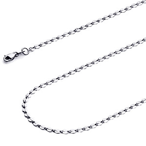 14k REAL White Gold 2mm Hollow Curve Mirror Chain Necklace with Lobster Claw Clasp - 18"