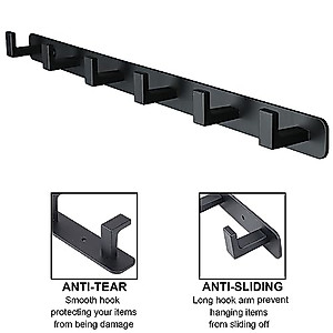 Vanloory Coat Rack, Heavy Duty Stainless Steel 4 Tri Coat Hook Hanger, Wall Mounted Storage Wall Hook, Rustic Clothes Hook/Key Hook Rail for Bathroom Kitchen Entryway(6 Hook Black)