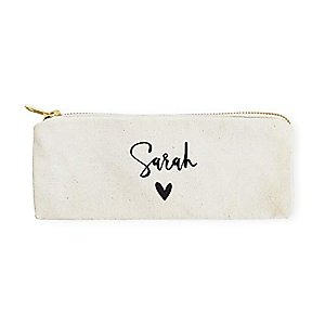 The Cotton & Canvas Co. Personalized Name Heart Small Cosmetic Case and Travel Pouch for Office and On the Go
