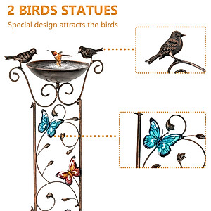 LEWIS&WAYNE Garden Trellis Bird Bath Outdoor, 40 Inch Antique Iron Garden Plant Trellis Decorative with Butterflies and Detachable Drinking Basin Bowl, Free Standing BirdBath Birdfeeder Station
