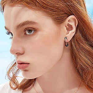 Stainless Steel Stylish Cartilage Earrings Punk Goth Safety Pin Earrings for WomenSleeper Hoops Black