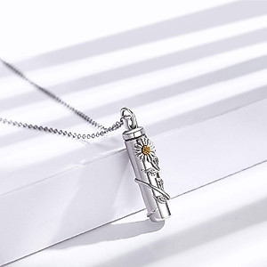 Cremation Necklace Jewelry 925 Sterling Silver Daisy Urn Necklaces Keepsake Memorial Jewelry for Women Men.