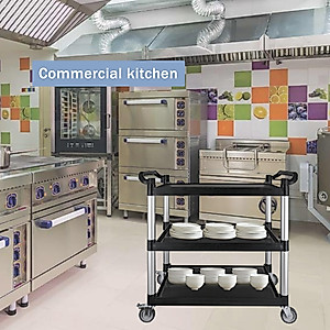 Utility Cart On Wheels 3 Tiers Service Cart with Wheels Plastic Heavy Duty Carts for Restaurant/Kitchen/Hotel/Laundry/Studio/Garage-Large