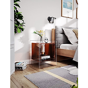 solaround Acrylic Nightstand Colorful Bedside Table with Open Storage Shelf,Clear Side Table for Living Room (1, Dark Brown)
