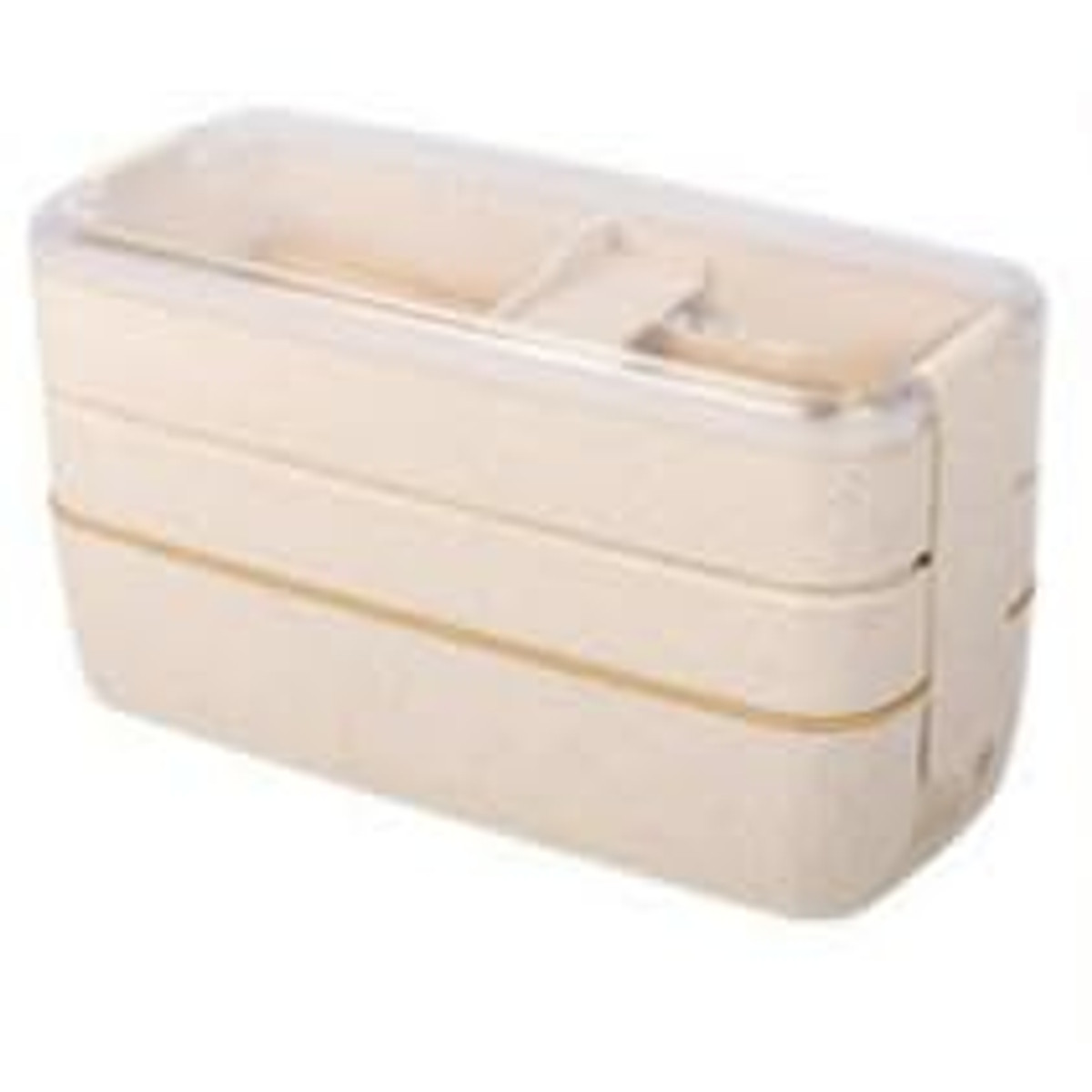 LETSKAB 2-Piece 3-in-1 Compartment Wheatgrass Bento Lunch Box Stackable lunch containers Leak Proof Eco-Friendly Adult Meal Prep Lunch box Container (Pink/Beige)