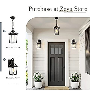 zeyu Farmhouse Outdoor Front Porch Light, 14 Inch Exterior Wall Sconce Light for House Garden, Cast Aluminum with Seeded Glass, Black Finish, ZX58B BK