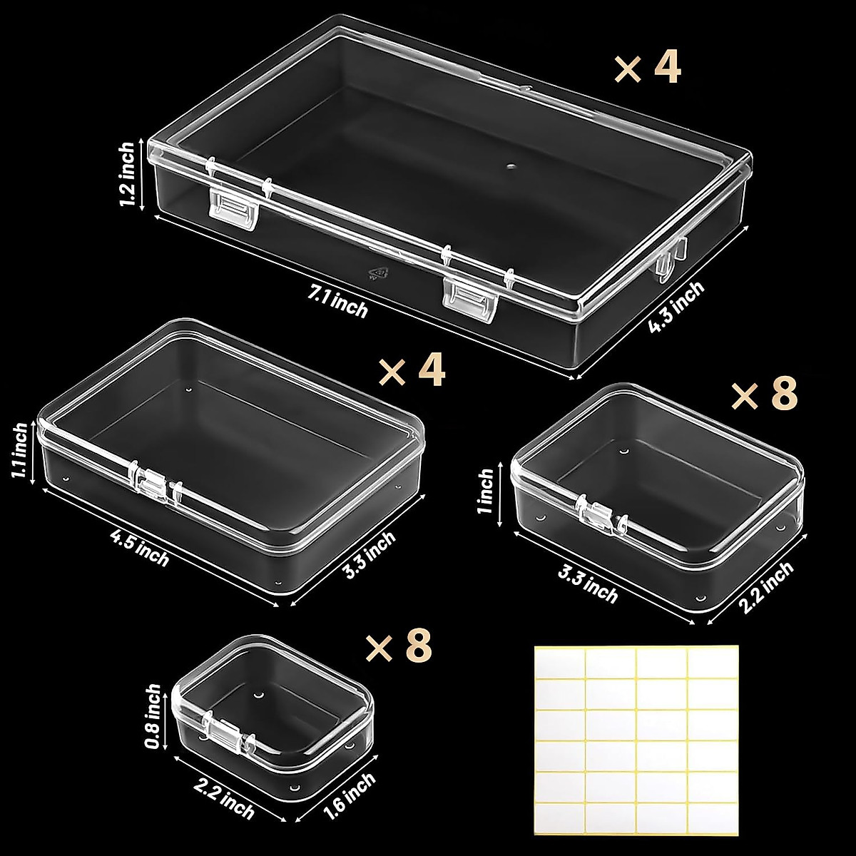 Mauproy 24 Pack Mixed Sizes Small Plastic Storage Containers, Mini Rectangular Small Items Organizer Boxes with Hinged Lids and Labels for Craft Jewelry Beads