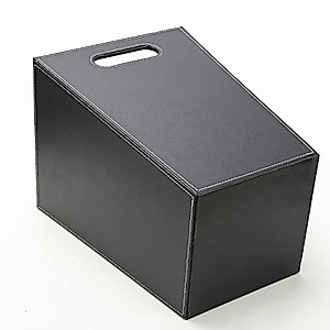 KINGFOM Classic Pu Leather Trash Can Wastebasket, Garbage Container Bin with Handles for Bathrooms, Powder Rooms, Kitchens, Home, Office and and High Class Hotel Square Black