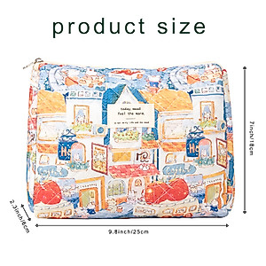Cotton Quilted Makeup Bag Cut Cosmetic Pouch Large Capacity Flap Handheld Travel Cosmetic Bag Kawaii Coquette Aesthetic Floral Toiletry Bag for Women (Bunny)
