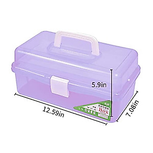 Zhousensen 13in Three-Layer Clear Art Storage Box Craft Organizer, Folding Tool Box with Handle, Art & Crafts Case/Sewing Supplies Organizer for Home School Office Travel (Purple)
