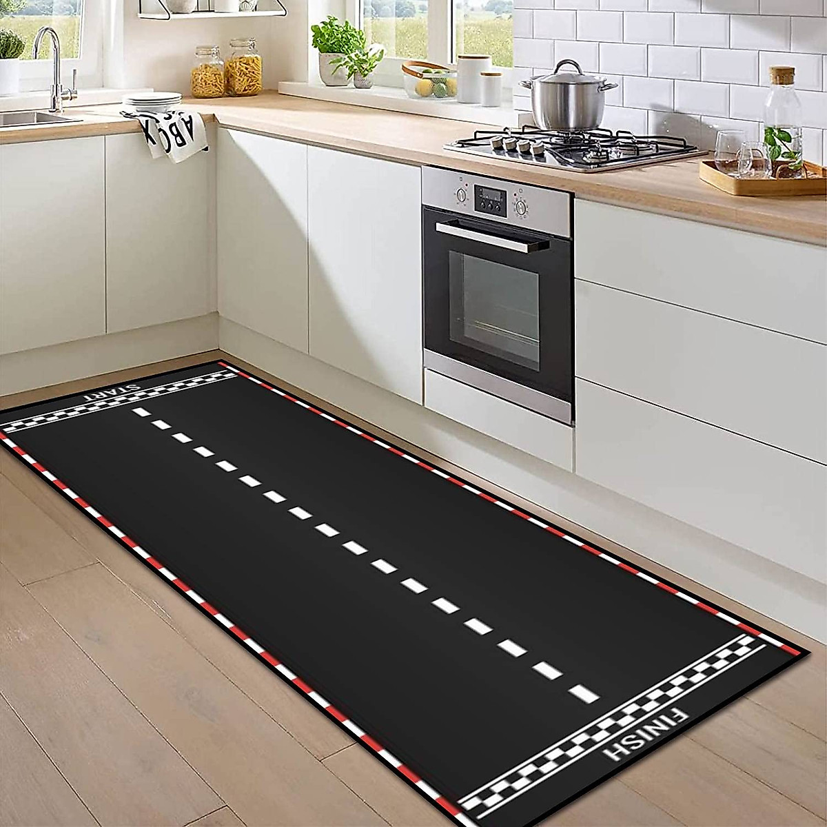 Area Runner Rug 2x6 Ft Race Track with Start and Finish line Car or Karting Road Racing top Non Skid Floor Mat for Living Room Kids Room Bedroom Kitchen Floor Hallways Carpet Throw Rugs