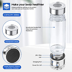 N.P Hydrogen Water Bottle Generator with Dual Chamber,PEM and SPE Technology,Up to 1700PPB,Portable Hydrogen Water Maker,Hydrogen Water Machine,New Technology Glass