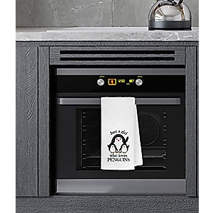 Just A Girl Who Loves Penguins Kitchen Towels Dishcloths 24"x16",Cute Cartoon Penguin Family Dish Towels Bath Towels Hand Towels,Gifts for Penguin Lovers Girls Women