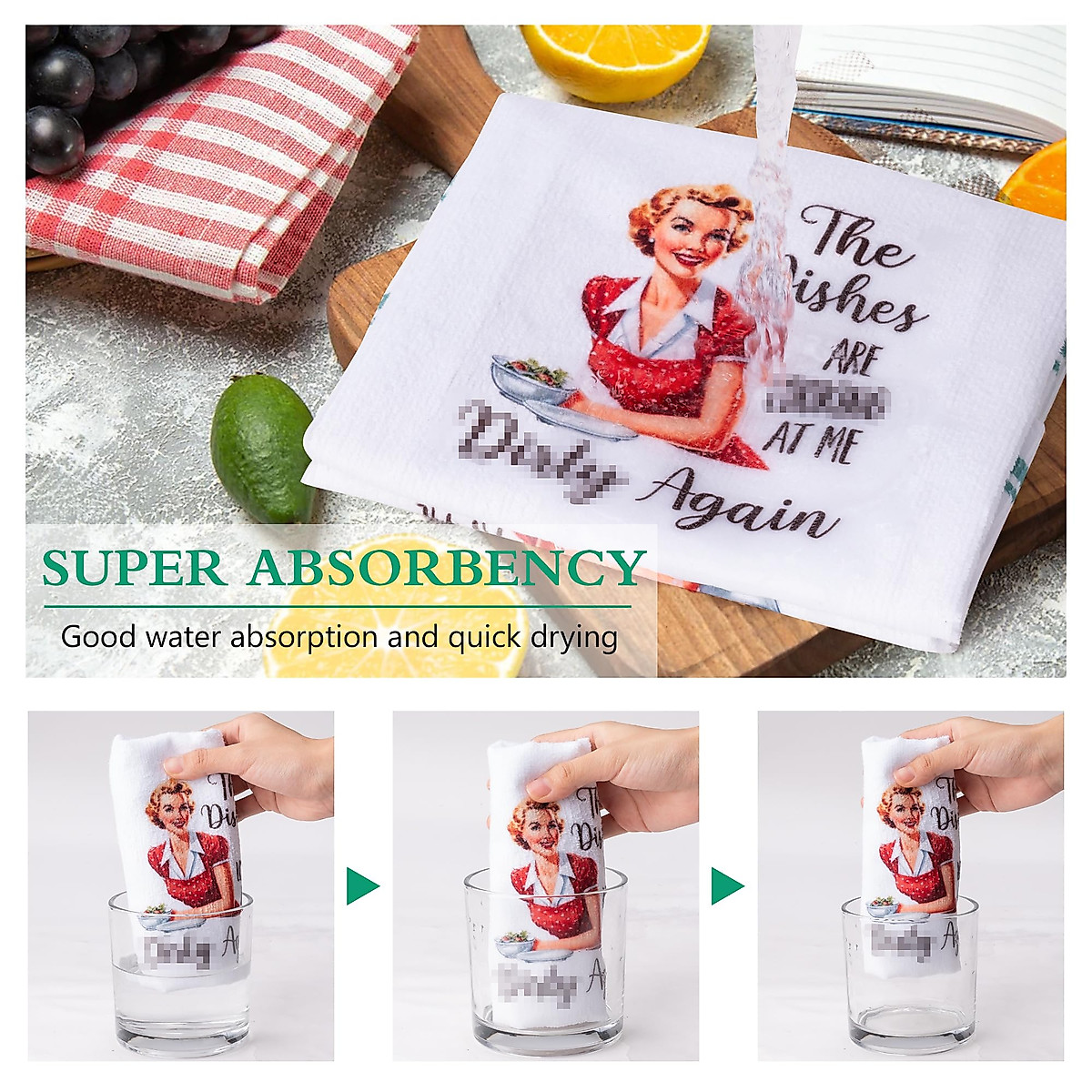 R HORSE 5Pcs Kitchen Dish Towel Funny Joked Themed Dishcloth Absorbent Dish Tea Towel Retro Sassy Lady Kitchen Towel Bar Hand Dishcloth Hilarious Hand Towel Gift for Hostess Mom Women Housewarming