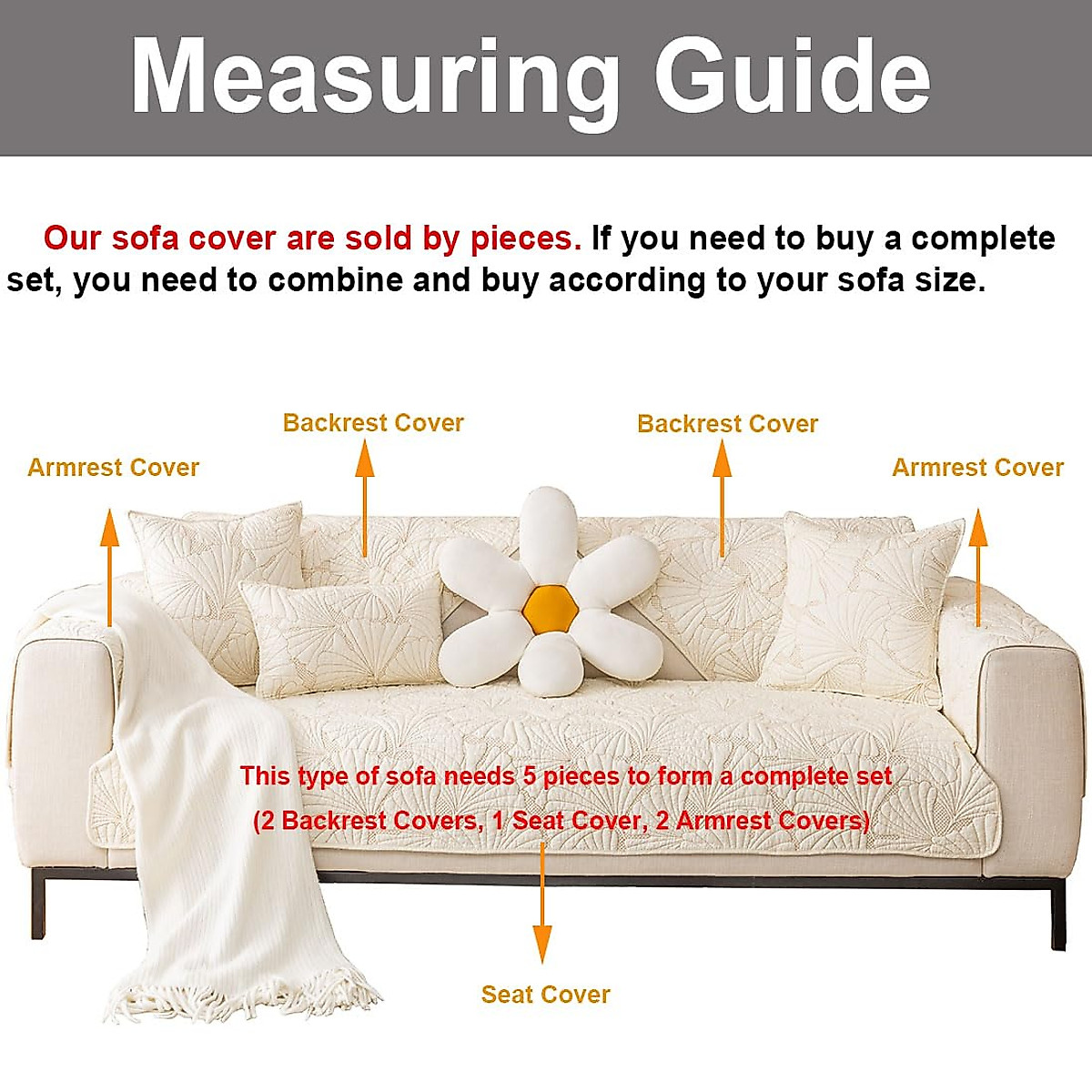 Huierxun Solid Color Leaves Sofa Cover Cotton Quilted Couch Cover Anti-Slip Sectional Couch Covers Sofa Slipcover for Dogs Cats Pet Love Seat Recliner Armrest Backrest Cover (Blue,28''x28'')