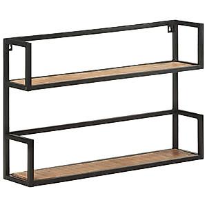vidaXL Wall Shelf - Industrial Hanging Shelves with Black Iron Frame, Constructed from Rough Mango Wood, Ideal for Books and Decor Display, Size: 31.5"x7.9"x23.6"