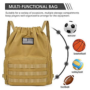 G4Free Drawstring Backpack Gym Backpack Soccer Basketball Bag with Shoes Compartment Tactical Water-Resistant String Sports Bag for Men Women(Tan)