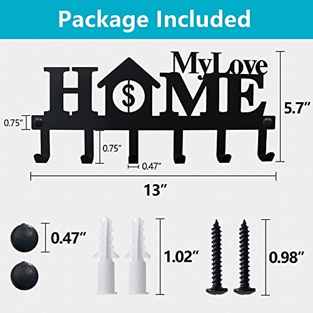 Key Holder for Wall Decorative Metal Key Rack, Simple and Creative Key Hooks, 13x5.7in is Very Suitable for Entrance Kitchen Hallway Office Key Hanger