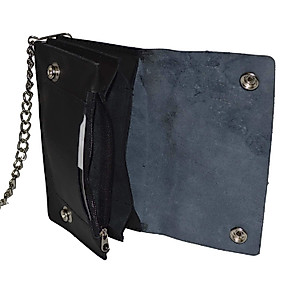 Leatherboss Genuine Leather Men Trifold Eagle Biker Chain Wallet Credit Card Holder for Motorcycle Bikers Truckers