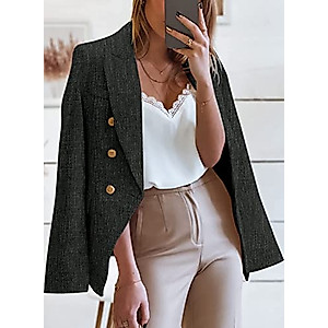 Happy Sailed Womens Tweed Blazer Jackets Fashion Double Breasted Lapel Collar Business Blazers with Pockets Long Sleeve Open Front Office Professional Blazer Work Suits 2023 Black Large