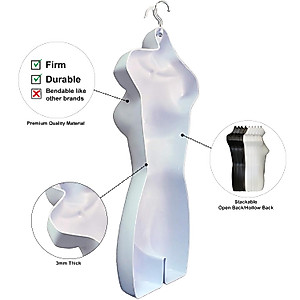 DisplayTown White Female Mannequin Hip Long Hollow Back Body Stackable Dress Form with Hanging Hook for Tshirt Display, Countertop, Craft Shows, Photos and Design, S-M Clothing Size