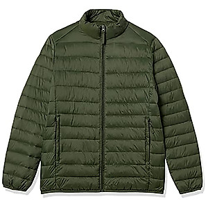 Amazon Essentials Men's Packable Lightweight Water-Resistant Puffer Jacket (Available in Big & Tall), Dark Green, Medium